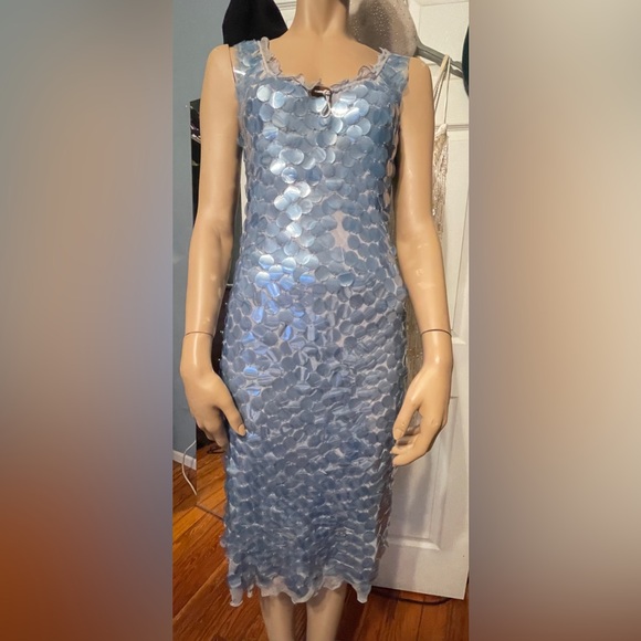 Prada | Dresses | Vintage Prada Paillette Silk Dress Blue | Poshmark
